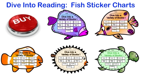 Dive Into Reading Sticker Charts: Fish Shaped Incentive Chart Templates