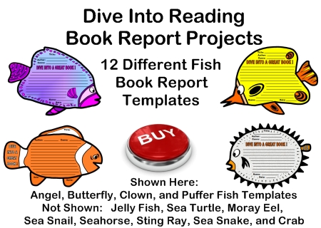 Dive Into Reading Book Reports: fish templates, grading rubric and banner.