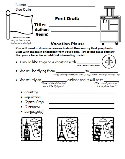 Vacation Suitcase Book Report Projects For Main Characters: templates ...
