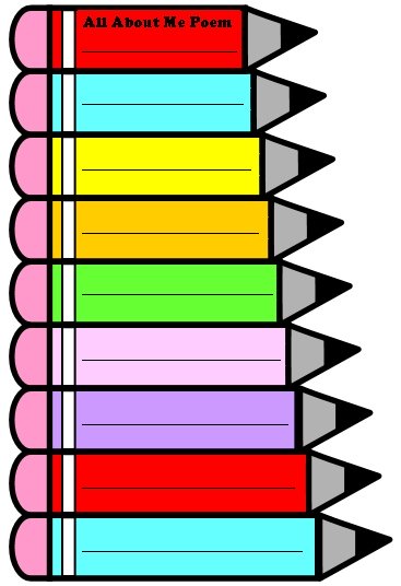All About Me Poems Biography Poem With Fun Pencil Shaped Templates