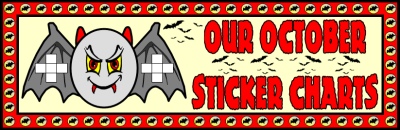 Halloween Sticker Charts: Witch, Bat, and Pumpkin Templates